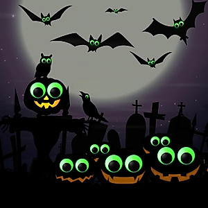 fulasiteu 505pcs Googly Eyes Self Adhesive, Glow in The Dark Wiggle Googly Eyes, 8mm to 50mm Plastic Green Sticker Luminous Eyes for DIY Crafts Scrapbooking Decoration