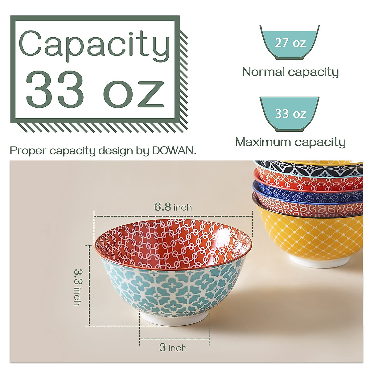 DOWAN 18 Piece Dish Set Include 4 Dinner Plates, 4 Salad Plates, 4 Cereal Bowls, 6 Soup Bowls