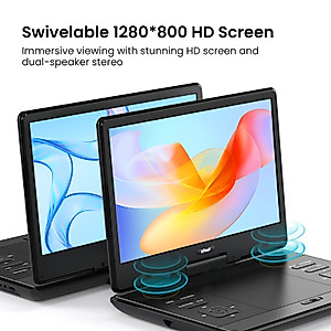 ieGeek 15.9" Portable DVD Player - with 14.0" Large HD Screen, 6 Hours Rechargeable Battery, High Volume Speakers, Region Free, Support USB/SD/Headphone/Sync TV and Multiple Formats, Slow Play - Black