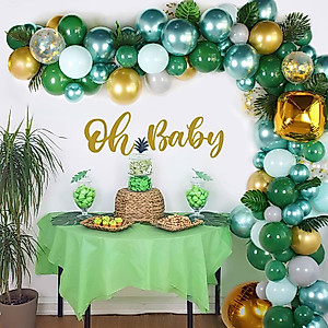 BBeipulas 83Pack Dark Green Gold Balloons 12 Inch Dark Green Metallic Gold and Confetti Balloon for Jungle Safari Birthday Party Decorations