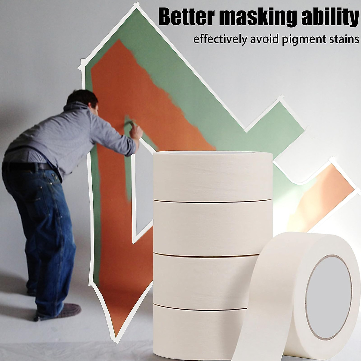 TOTDTDA Masking Tape 2 Inch, 10 Pack White Masking Tape Bulk for General Purpose Use, 2 Inches X 55 Yards X 10 Rolls (550 Total Yards)