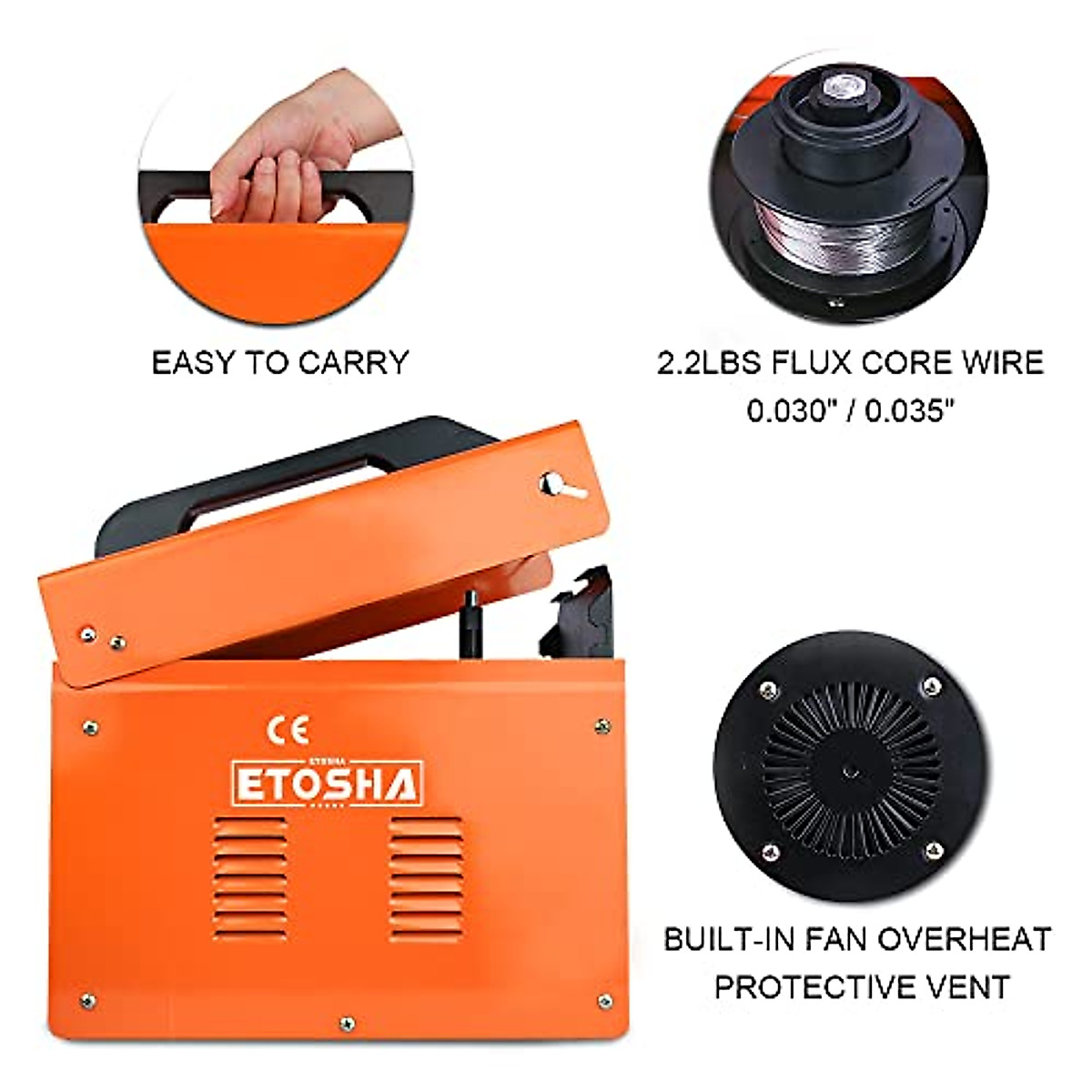 ETOSHA MIG Welder 160A Portable Welding Machine, Flux Core Wire Gasless Automatic Wire Feeding Welders, 110V AC Wire Feed Welder with Welding Gun, Grounding Clamp, Input Power Adapter Cable and Brush