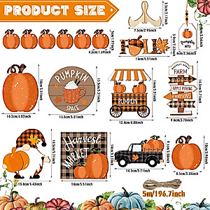 16 Pcs Fall Tiered Tray Decor Set Thanksgiving Pumpkin Wooden Sign Gnomes Truck Farmhouse Rustic Tray Decoration for Fall Thanksgiving Home Table Kitchen, Trays Are Not Included