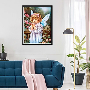 SKRYUIE 5D Angel Diamond Painting Kits - DIY Diamond Art Kits for Adults Girl, Full Round Drill - Crystal Cross Stitch - Adults Craft for Wall & Office Decor - 12x16inch