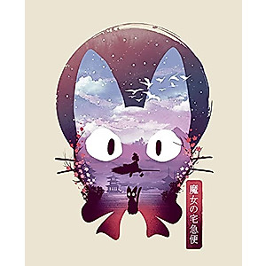 Japanese Anime Cat Art Print - Ukiyo-e Wall Art 8 x 10 Unframed Japanese Anime Artwork Friendly Witch Print Hayao Miyazaki Wall Hanging Cool Movie Inspired Home Decor, Jiji Black Cat Artwork