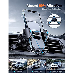 TORRAS [Full Protection Vent Phone Holder for Car [Vertical & Circle Vent Friendly] Stable Phone Mount Holder 2 in 1 Strong Clamp Air Vent Holder fits for iPhone 14 13 12 PM &Samsung 22 21 Ultra