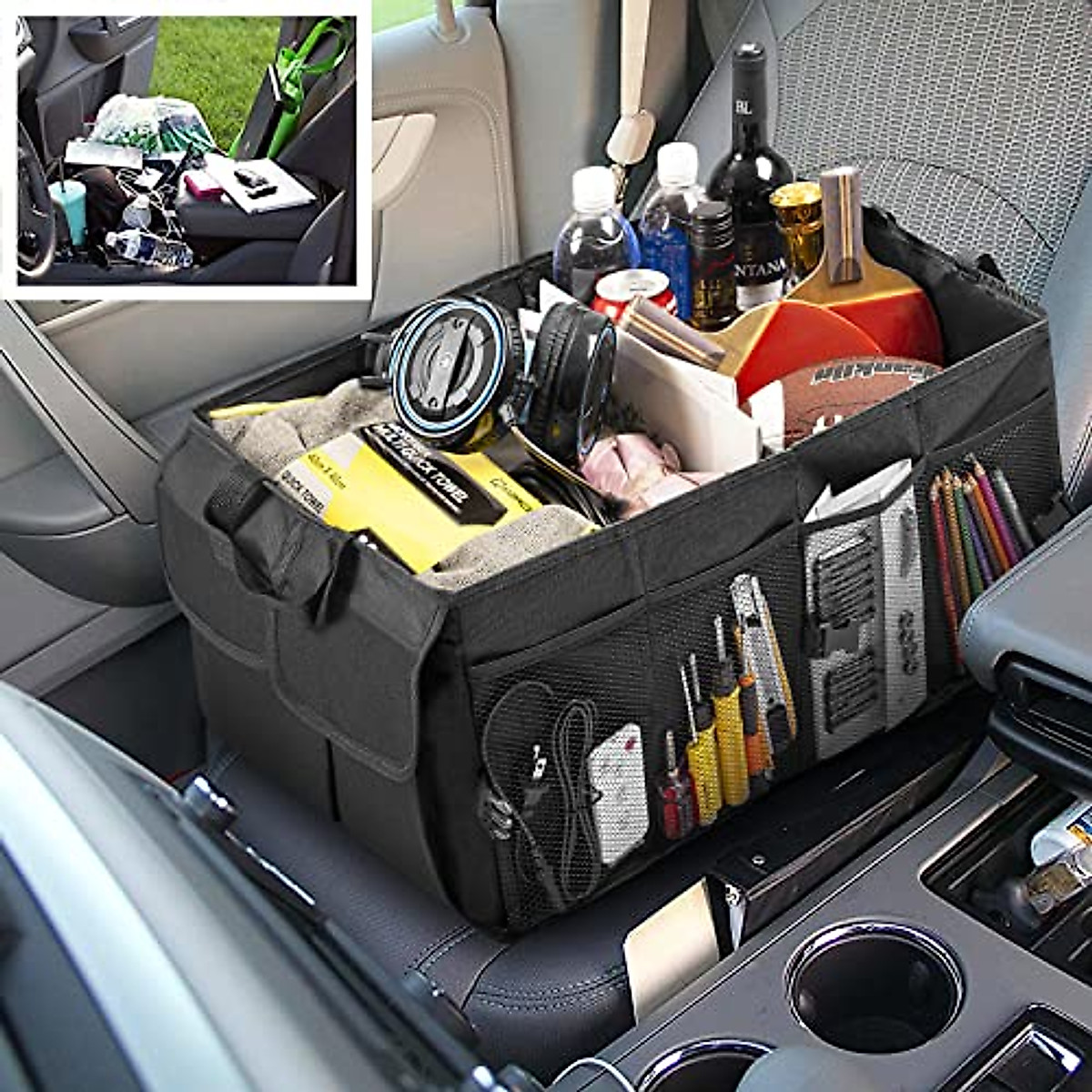 JNCHOICE Trunk Organizer for Car, Collapsible Car Organizer Multi-Compartment Car Storage for SUV, Truck & Car Accessories for Backseat -Black
