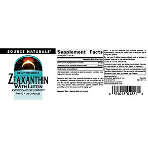 Source Naturals Zeaxanthin with Lutein, Antioxidant Eye Support* 10mg, 30 capsules