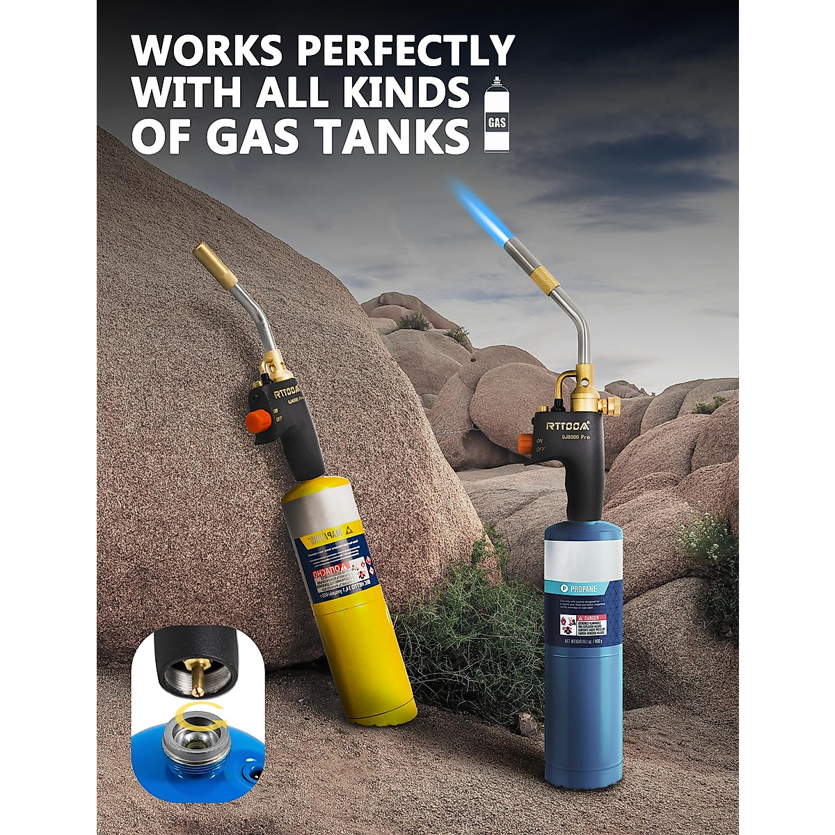 High Intensity Propane Torch Head, PR-8000 Trigger Start Mapp/Map Gas Torch with Self Ignition & Brass Knob, Pencil Flame Welding Torch Fuel by MAPP, MAP/PRO and Propane gas（CSA Certified)