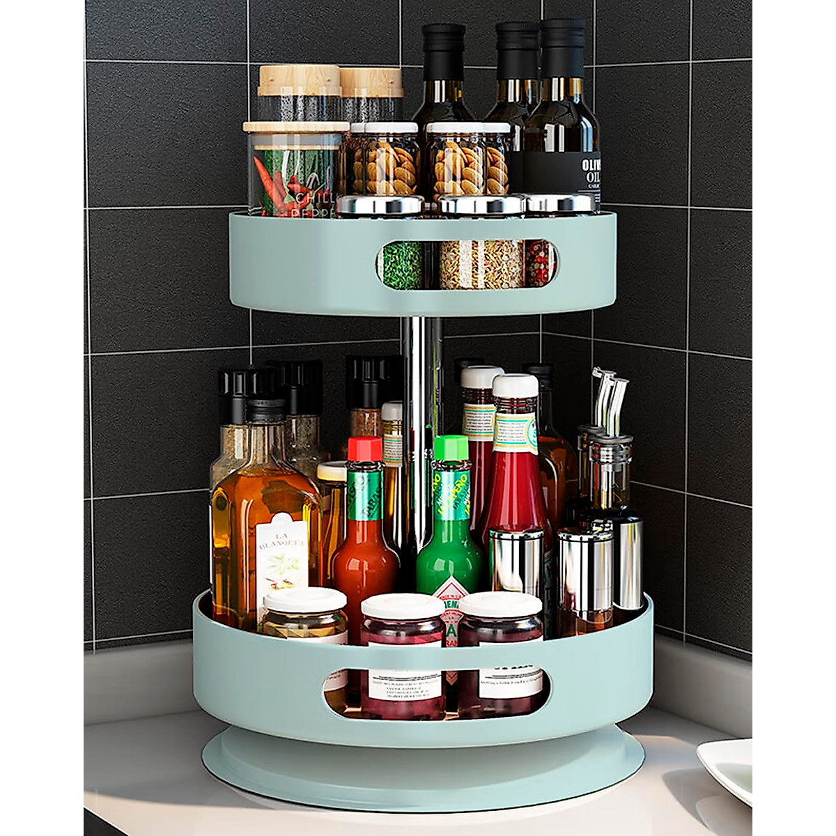 2 Tier Lazy Susan Organizer for Kitchen,Turntable for Cabinet,Turntable Organizer for Cabinet Pantry Table Organization
