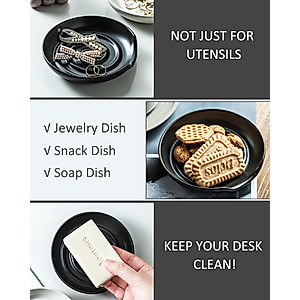 LYEOBOH Spoon Rest Ceramic Spoon Holder, Kitchen Spoon Rest for Stove Top, Cute Spatula Holder Spiral Ladles Rest for Coffee Spoon, Tongs, Christmas Thanksgiving Mother's Day Gifts, Matte Black