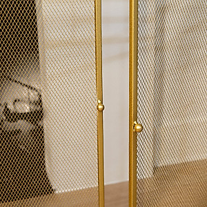 Barton 48" Fireplace Screen 3-Panel Folding Magnetic Doors with 4-Pieces Fire Place Tools Set Steel Fire Spark Guard, Gold