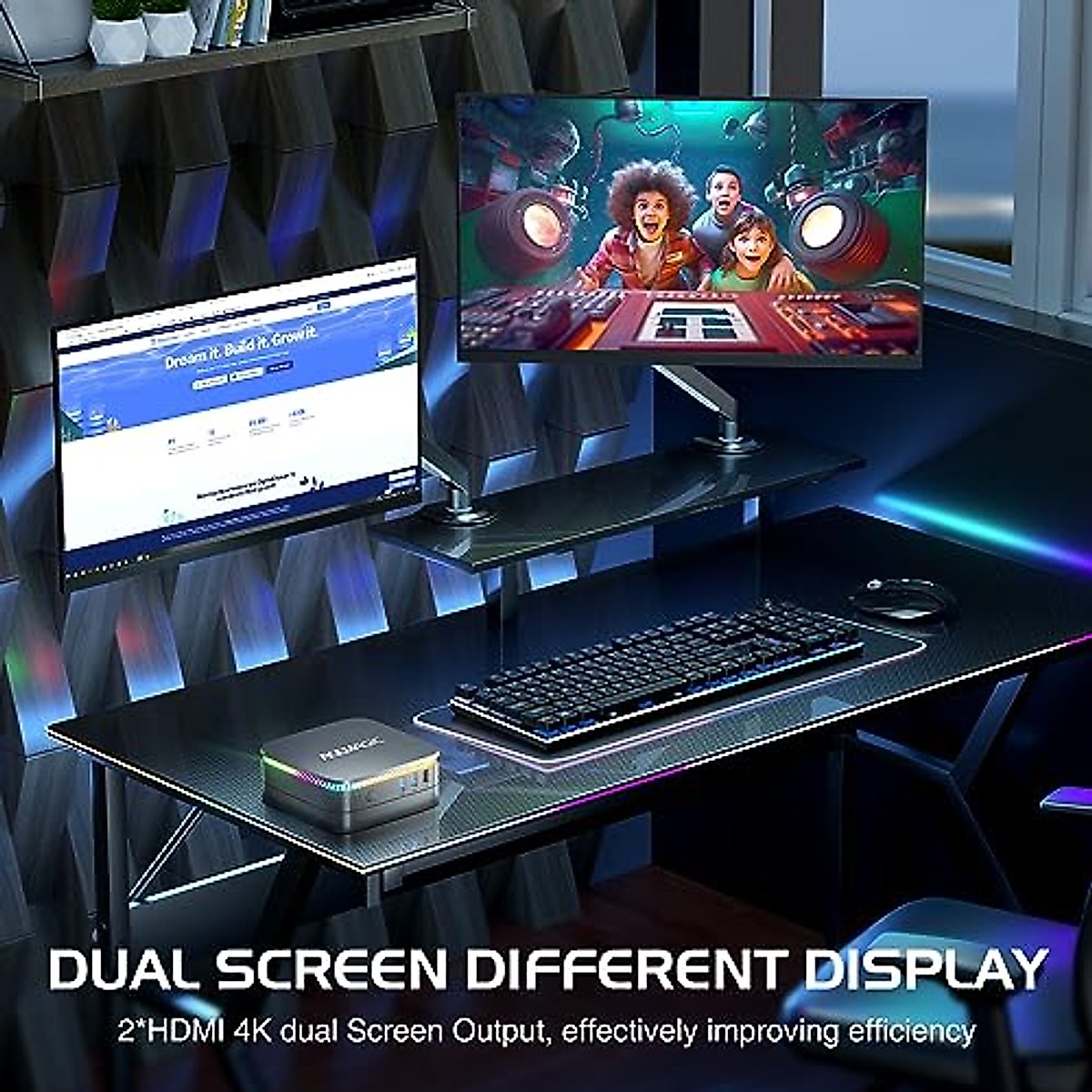 Mini PC RGB AK1 Plus, Intel N95(up to 3.4GHz) 12th Gen Processor Mini Desktop Computer, 16GB RAM 512GB SSD, Dual 4K HDMI, Windows 11 Small PC, 2.4/5G WiFi, Bluetooth, Business/Office/HTPC