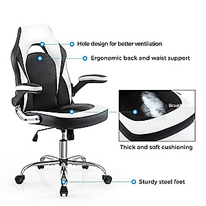 Gaming Chair, Racing Style Bonded Leather Gamer Chair, Ergonomic Office Chair Computer Desk Executive Chair with Adjustable Height and Flip-Up Arms, Gaming Chair for Adults Teens Kids Men Women