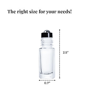 Your Oil Tools 10 Pack Essential Oil Roller Bottles, 5ml Empty Clear Glass Roll-on with Leak Guard Stainless Steel Roller Balls & Black Caps for oils and perfume