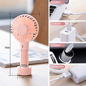 SmartDevil Handheld Fan, Mini Personal Fan with 1200mAh Rechargeable Battery, 3 Speeds Adjustable, Portable Desk Fan with Base, Colorful Handheld Fan For Home, Travel, Office, Camping, Pink
