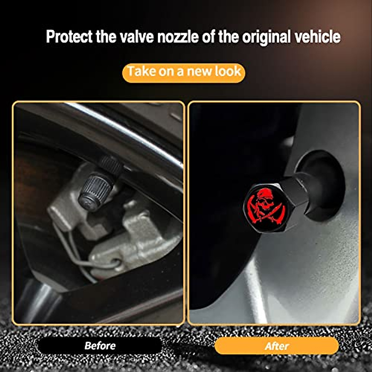 Ajxn 4 Pack Skull Car Wheel Tire Valve Stem Caps Airtight Dust Proof Covers Universal Tire Air Valve Caps for Cars, Trucks, Bicycles, Car Accessories for Men and Women (Red Scarf Skull #29)