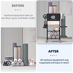 Yoga Mat Storage Rack，Home Gym Storage Rack Gym Workout Equipment Storage Organizer Fitness Weight Rack on Wheels for Yoga Mat,Yoga Block,Foam Roller,Resistance Band and Other Workout Accessories
