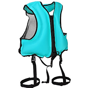 PQPB Snorkel Vests for Adult Inflatable Floatage Jacket Upgraded Buoyancy Kayak Aid Swim Jackets with Leg Straps Blue (SOF00002)