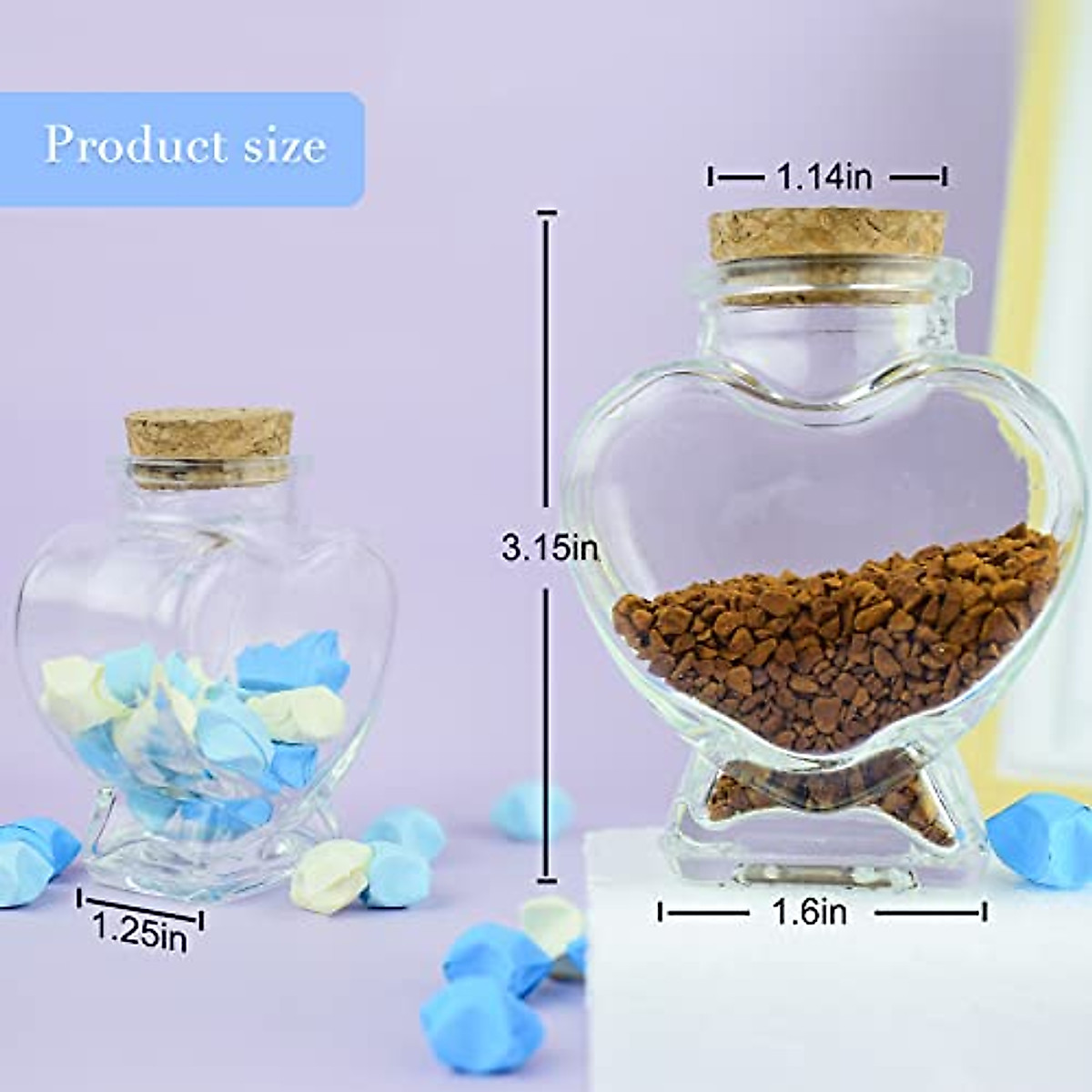 Clear Glass Bottle With Cork Stopper, 50ML Heart Shapes Bud Vases Jars, 3.15 X 2.5 X 1.6inch Mini Message Wish Bottle 1 Piece (Love Bottle)