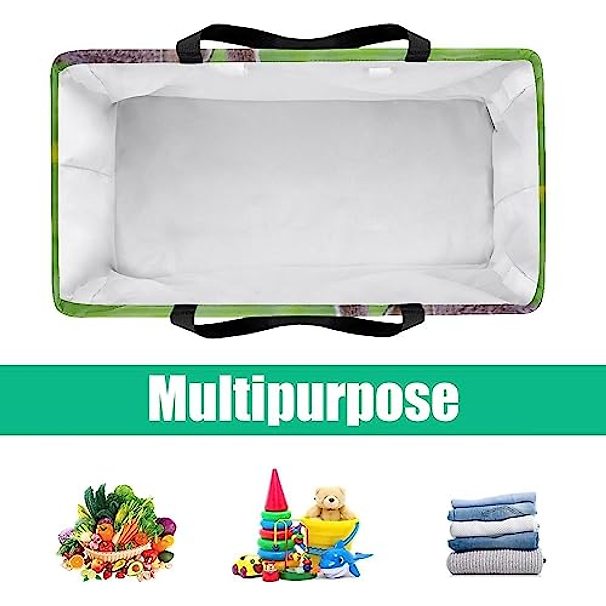 KQNZT Reusable Grocery Bags, Large Foldable Reusable Shopping Tote Bags Bulk for Groceries, Waterproof Kitchen Cloth Produce Bags with Long Handles, Brown Rabbit