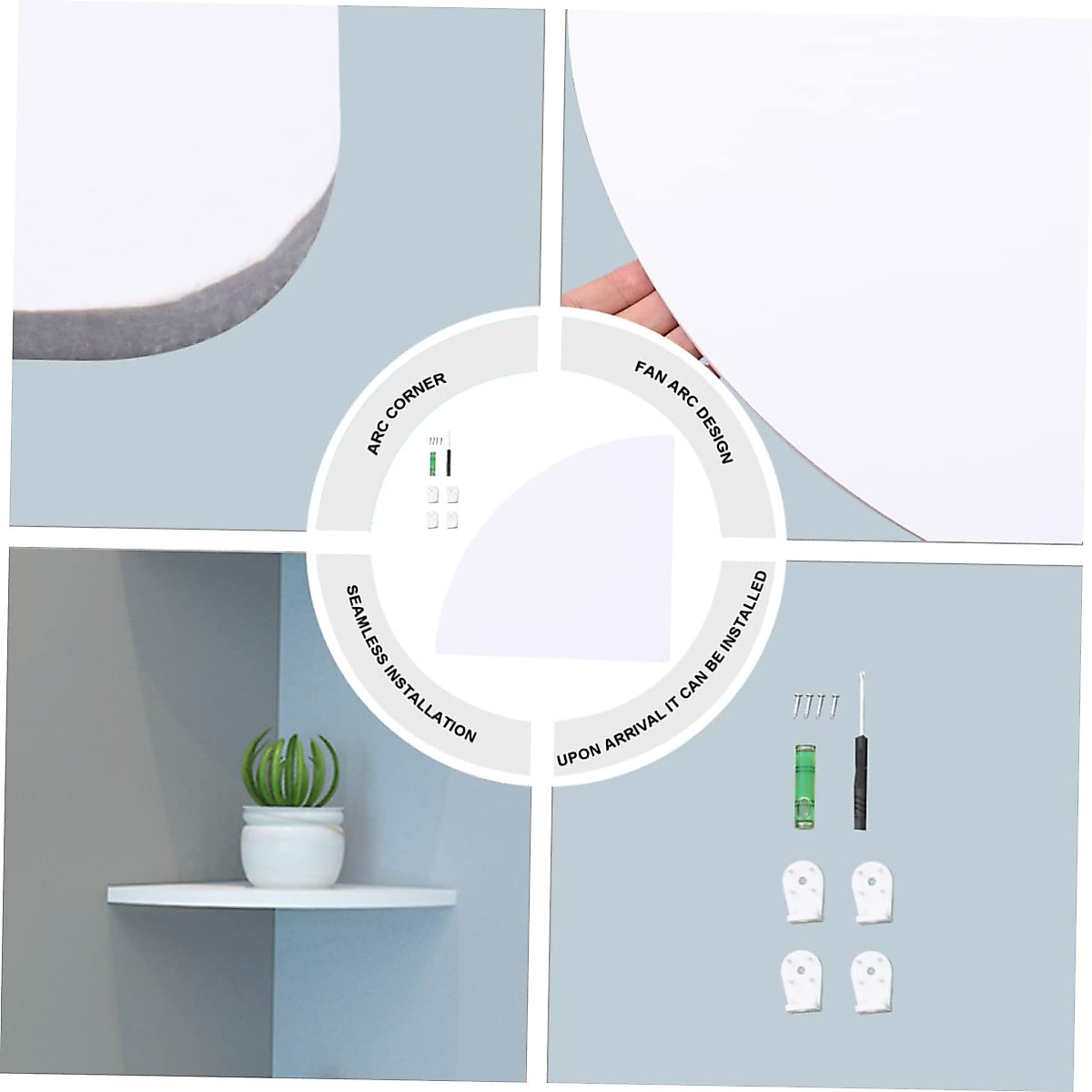 Garneck Wall Storage Rack Bathroom Shelves Wall Corner Storage Holder Floating Shelves Bathroom Display Shelf Bathroom Shelf Wall Shelf Triangle Fan Shaped Rack Sector Wall Bracket White