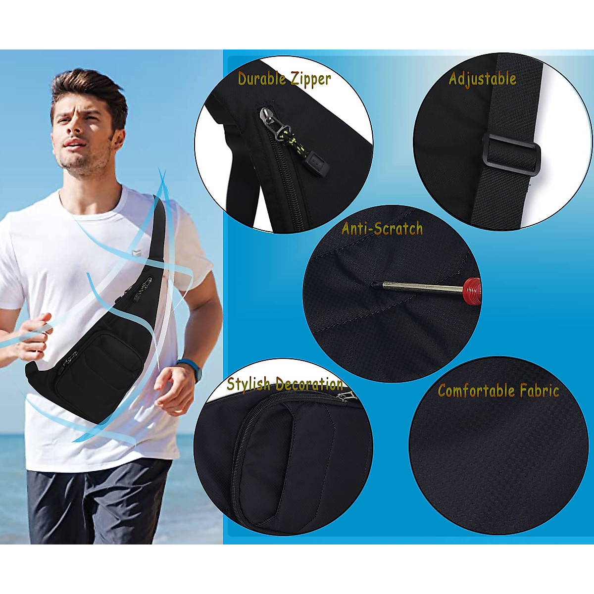 CAISANG Sling Bag Slim Crossbody Personal Pocket Chest Bag Anti-Thief Shoulder Bag Backpack Casual Daypack Fanny Pack for Travel Hiking