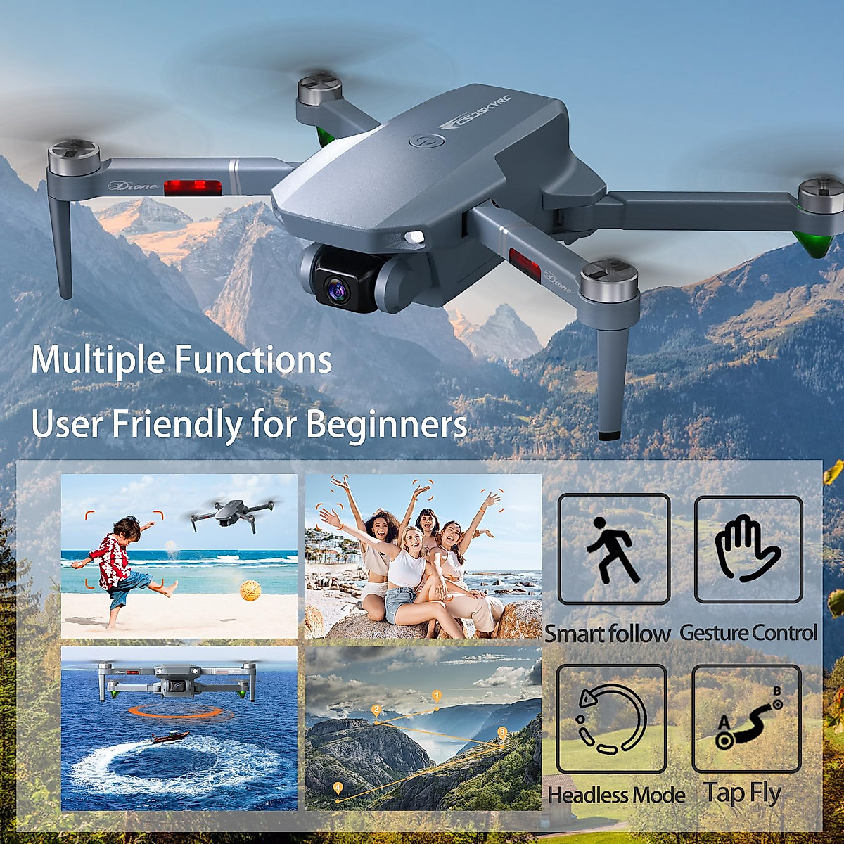 Brushless Motor Drone with Dual Camera Real 1080P WiFi RC Quadcopter Remote Control Airplanes Long Range FPV Plane Gift for Adults Kids Beginner, 2 Batteries 34 Mins Flight Time,Speed Adjustment,Waypoints,Gesture Selfie,Auto Hover