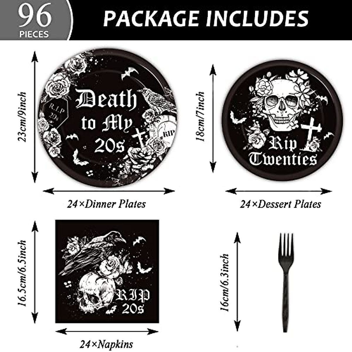 gisgfim 30th Birthday Party Supplies for 24 Guests Death To My Twenties Plates Napkins Forks Tableware Set Disposable Black Rip To My 20s Decorations Favors for Funeral for My Youth Party
