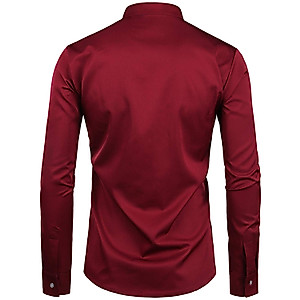 ZEROYAA Mens Hipster Design Golden Floral Embroidery Slim Fit Long Sleeve Mandarin Collar Shirts Tops ZZCL08 Burgundy Large