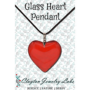 Clayton Jewelry Labs Large Red Semi-Transparent Solid Glass Heart Pendant Necklace (Large Red)