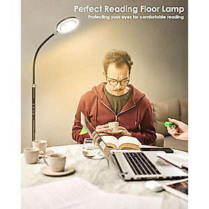 YIKBIK LED Floor Lamp for Bedroom, 24W 2400LM 74 Inch Standing Lamp with 3 Color Temperatures, Modern floor Reading Lamp with Remote & Touch Control, Adjustable gooseneck floor lamp for Office Reading