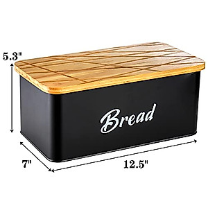 Lyellfe Farmhouse Metal Bread Box, Black Bread Storage Container with Cutting Board Lid, Vintage Retro Bread Keeper Bin for Homemade Bread, Kitchen Countertop, Pantry, Freezer, Keep Fresh