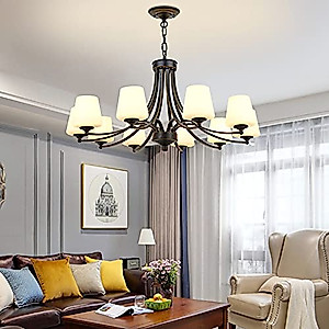 Vintage Black Chandelier Modern Luxury Large Ceiling Lamp 6-Lights Pendant Light Flush Mount Metal Ceiling Light Fixtures for Dining Room Kitchen Entryway-Black Gold 8