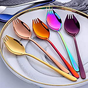 Buyer Star Sporks Metal 7-pack 18/8 Stainless Steel Sporks for Everyday Household Use, 7.6-Inch / 1.6-Ounce/Ice Cream Spoon & Salad Forks, Fruit Appetizer Dessert (Mix Color)