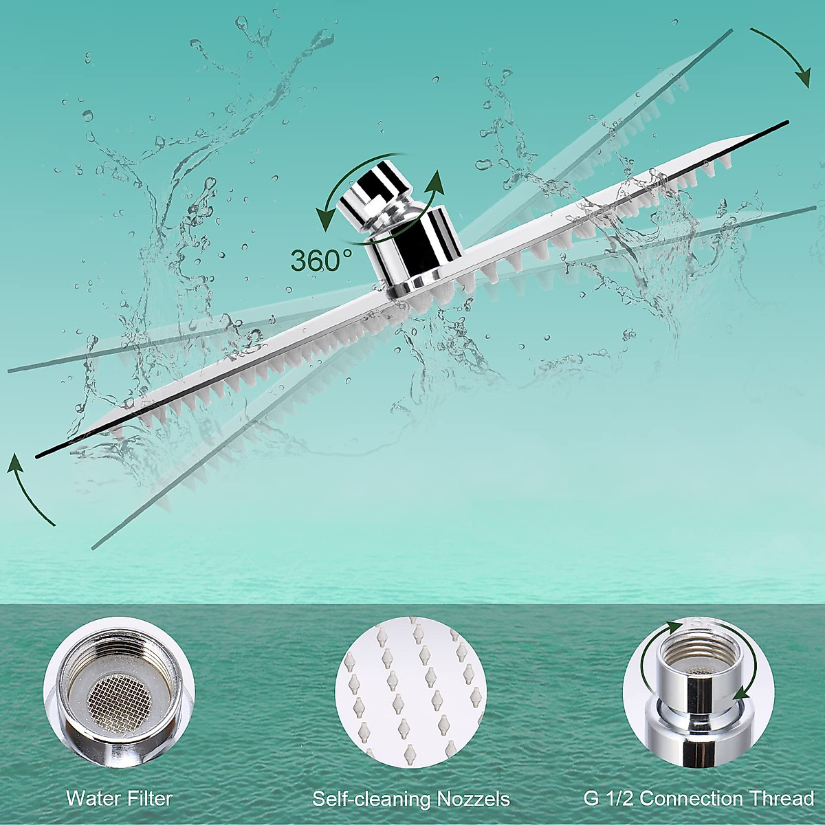 HarJue Filter Shower Head, High Pressure ShowerHead with Filter Combo for Hard Water, Remove Chlorine Fluoride and Harmful Substances- 1 Replaceable Filter Cartridge（8 Inch, Chrome）