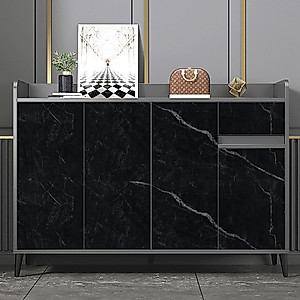 Anmon Black Marble Contact Paper, Glossy and Waterproof Black Marble Wallpaper 17.7''*118'', Self-Adhesive and Removable Vinyl Wall Paper for Cabinets, Countertops, Bathrooms, Drawers