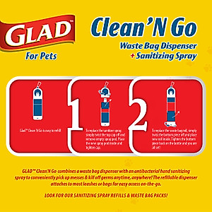 Glad for Pets Clean & Go Waste Bag Dispenser & Antibacterial Soothing Aloe Hand Sanitizer Spray | With Poop Bag Holder, 15 Bags in Tropical Breeze Scent & Mini Hand Sanitizer