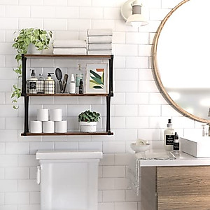 J JACKCUBE DESIGN Floating 3 Tier 27 Inch Rustic Wood Wall Mount Bathroom Shelf, Storage Display Organizer Farmhouse Shelves with Curved Metal Brackets for Bathroom, Living Room- MK476C