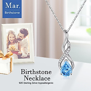 Iefil March Birthstone Necklaces for Women - S925 Sterling Silver Heart Necklace Aquamarine Necklace March Birthstone Jewelry for Women Mom Daughter Girlfriend Wife Birthday Gifts