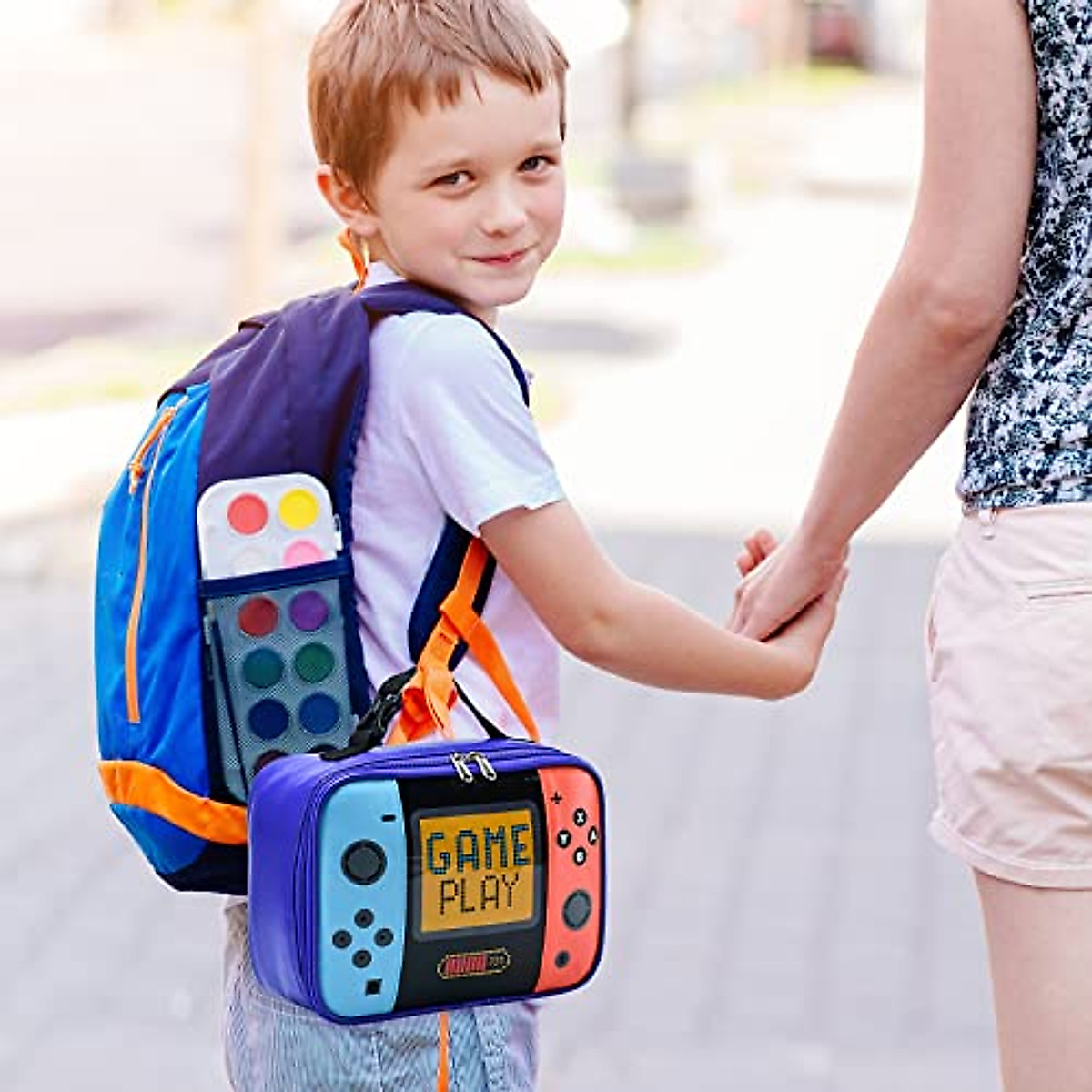 ZEGEIRI Kids Lunch Box Girls Boys Insulated Game Console Lunch Bag Back to School Reusable Leather Lunch Tote Kit-Game Play DB