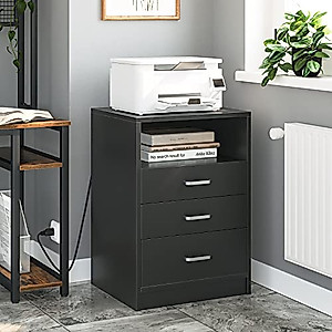 ADORNEVE Black Nightstand 3 Drawers with USB Port,Bedroom End Table Side Table Wooden Sofa Side Stand Cabinet,with Sliding Drawer & Open Storage