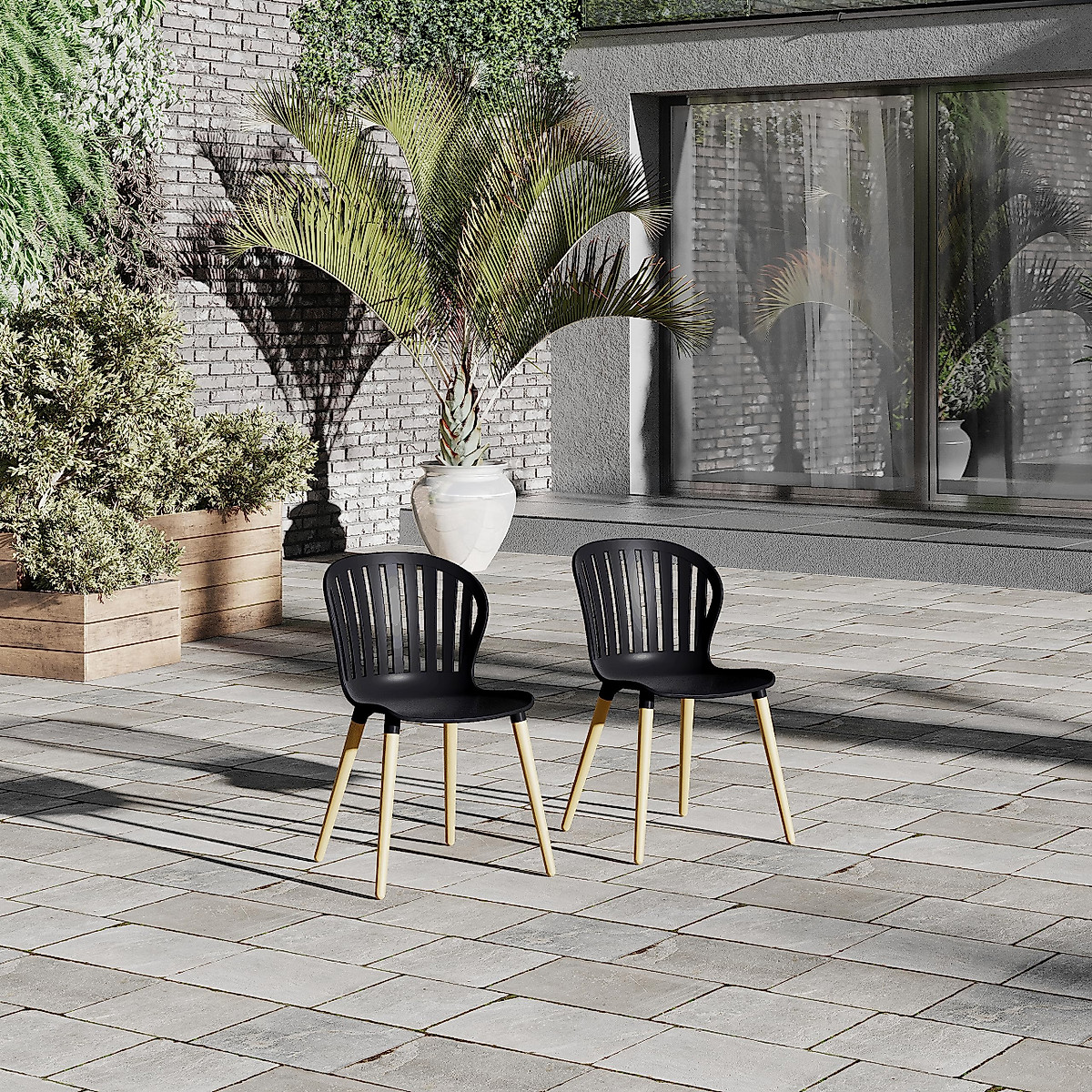 Amazonia | Ideal for Patio and Outdoors, Black Beira 2-Piece Dining Chairs | Teak Finish