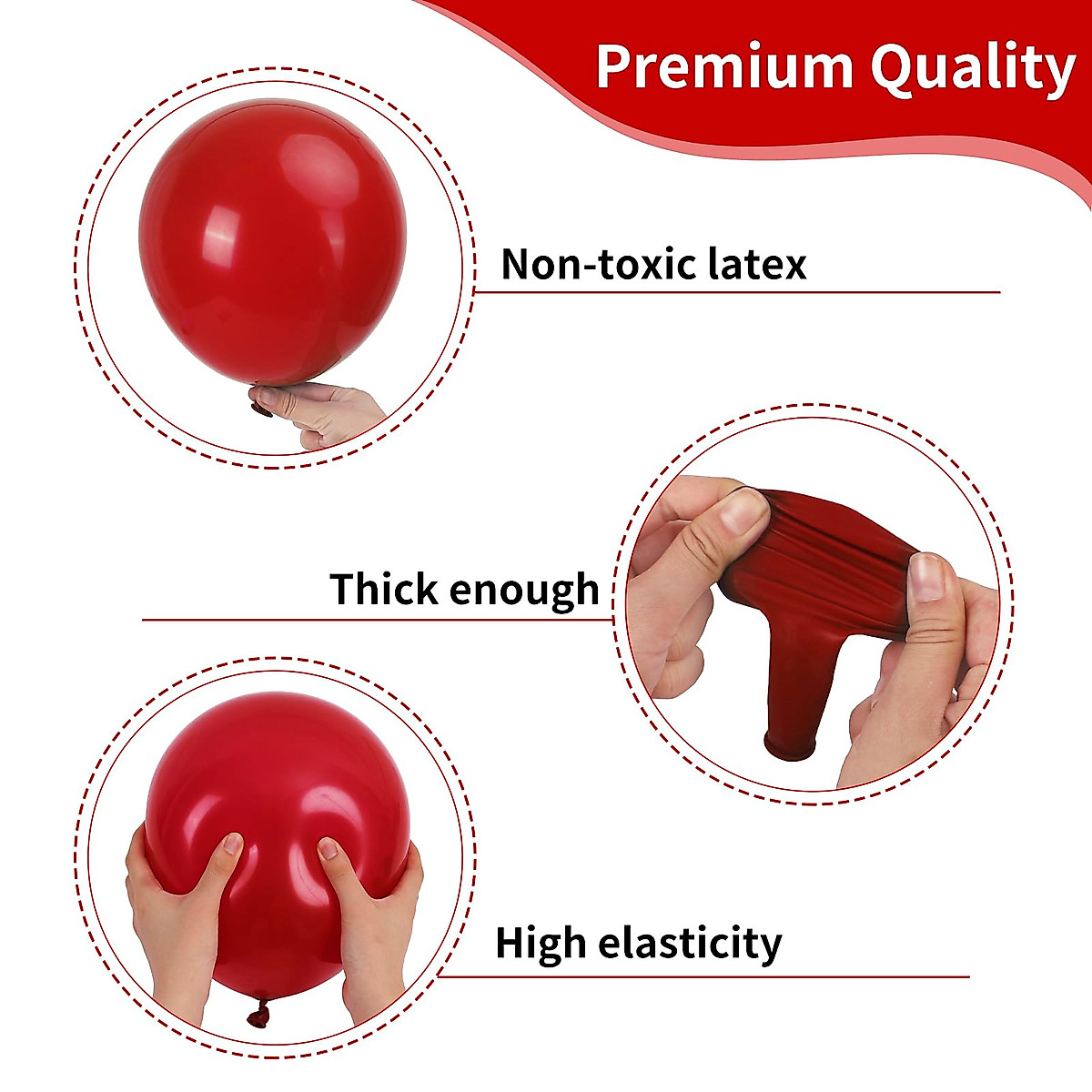 RUBFAC Ruby Red Balloons Different Sizes 105pcs 5/10/12/18 Inch Dark Red Christmas Balloon Garland Kit for Wedding Valentine's Day Birthday Party Supplies Bridal Shower Decorations