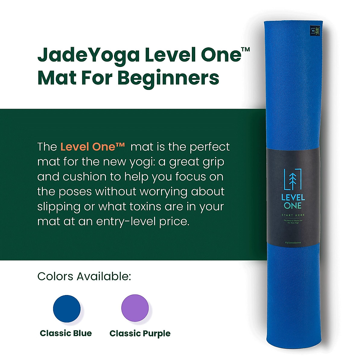 JadeYoga Level One Yoga Mat - Secure Grip, Comfortable & Durable Exercise Mat for Beginners - Portable Padded Mat - Fitness Mat for Yoga, Pilates, Stretching, Home Workout and More (Classic Blue)