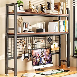 SUZEPER Computer Desktop Bookcase 2-3Tier,Multipurpose Wood Desk Hutch Bookshelf for Computer Metal Countertop Display Rack Organizer, Multipurpose Storage Display Rack for Office Home Dormitory
