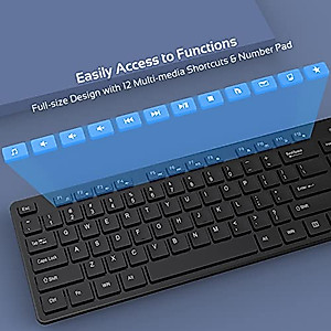 Wireless Keyboard and Mouse, Keyboard and Mouse Wireless Quiet Full Size Ergonomic Keyboard Mouse Comb with Number Pad for Computer,Laptop, Desktop, PC by Deeliva (Black)