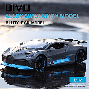 1:32 Bugatti Divo zinc Alloy Pull Back Car Diecast Electronic Toys with Lights and Music,Decorative,Mini Vehicles Toys for Kids,Boyfriend,Young Peoples Gift(Gray)