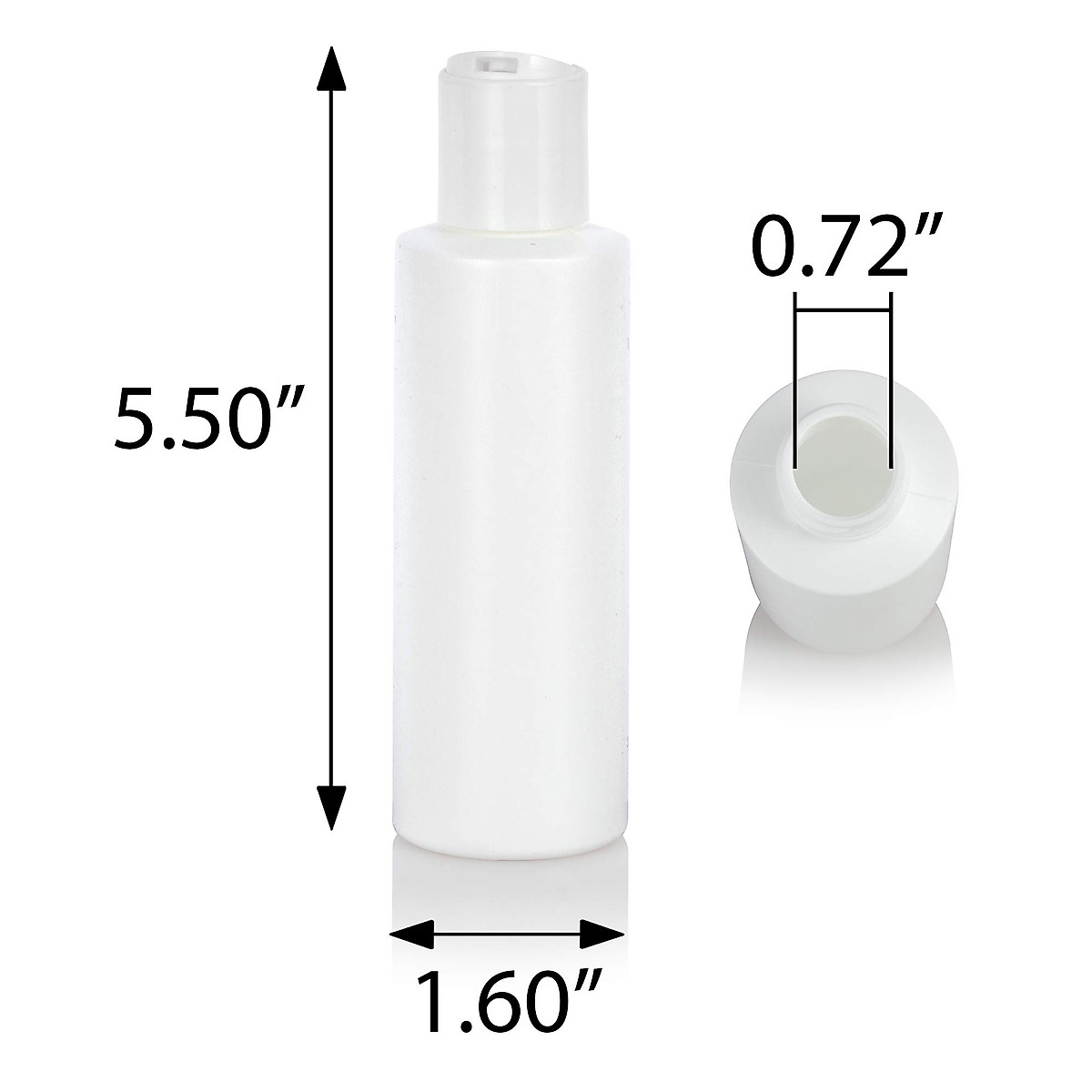 JUVITUS 4 oz / 120 ml White Plastic HDPE Refillable Cylinder Squeeze Bottle with White Disc Cap (12 Pack)