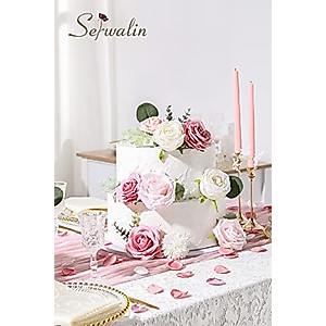 Serwalin Artificial Flowers Fake Silk Flowers for DIY Wedding Bouquets Cake Decoration Mixed Roses Combo Blush Pink and White Flower Centerpieces Arrangements for Party Table Chair Decor